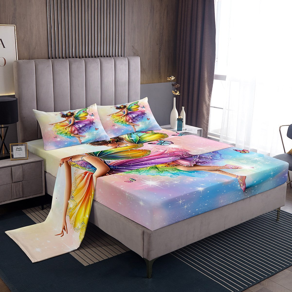Ballet Princess Bed Sheet Full Size,Cute Dancing Rainbow Angel Wings ...