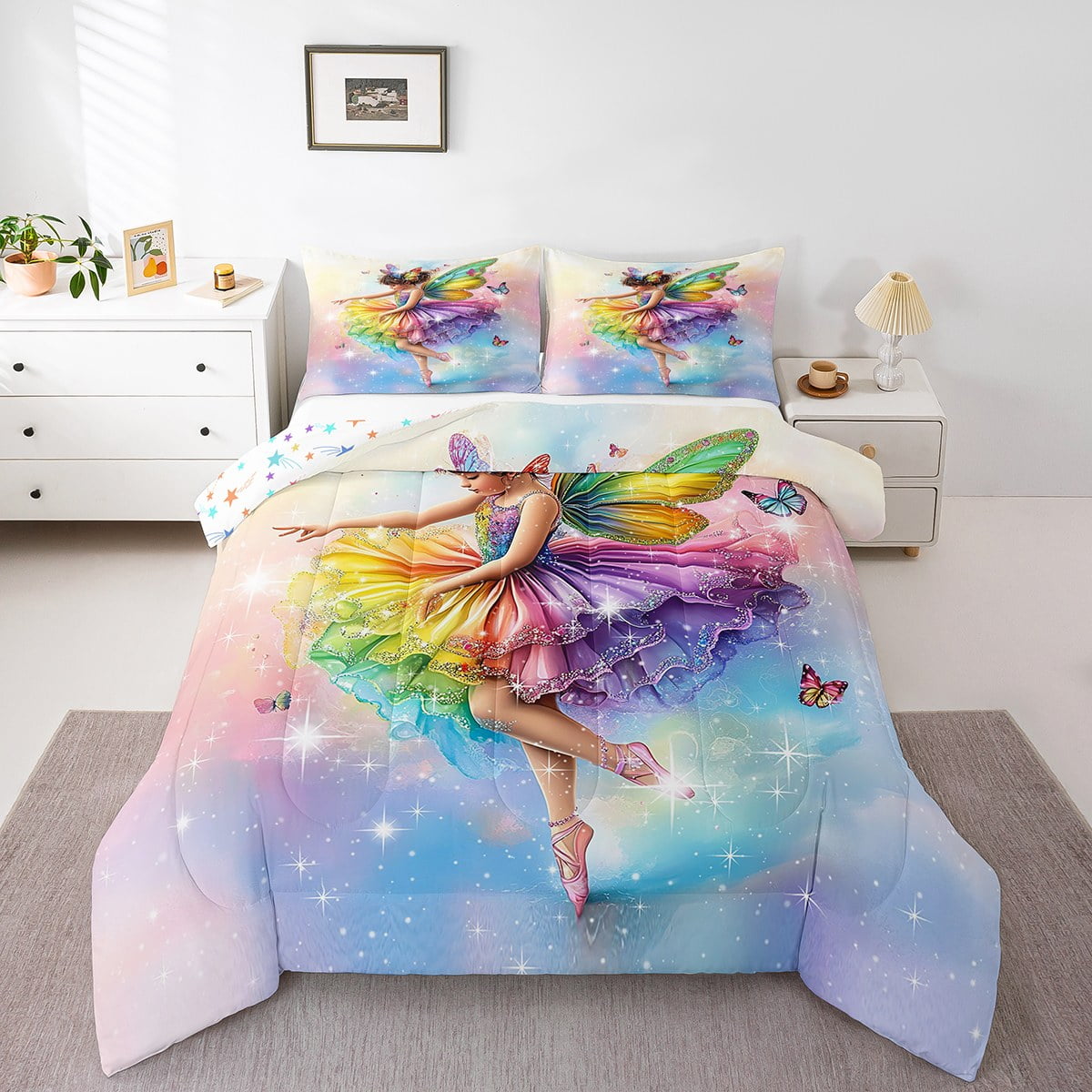 Ballet Princess Teens Comforter Set,Cute Dancing Rainbow Angel Wings ...