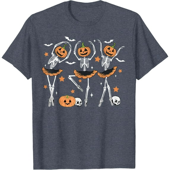 Ballet Pumpkin Skeleton Scary Halloween Men Women Boys Girl T-Shirt ...