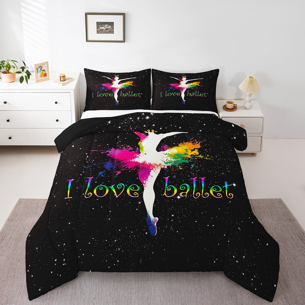 Ballet Queen Comforter Set Rainbow Ballerina Design Bedding Set Cute ...