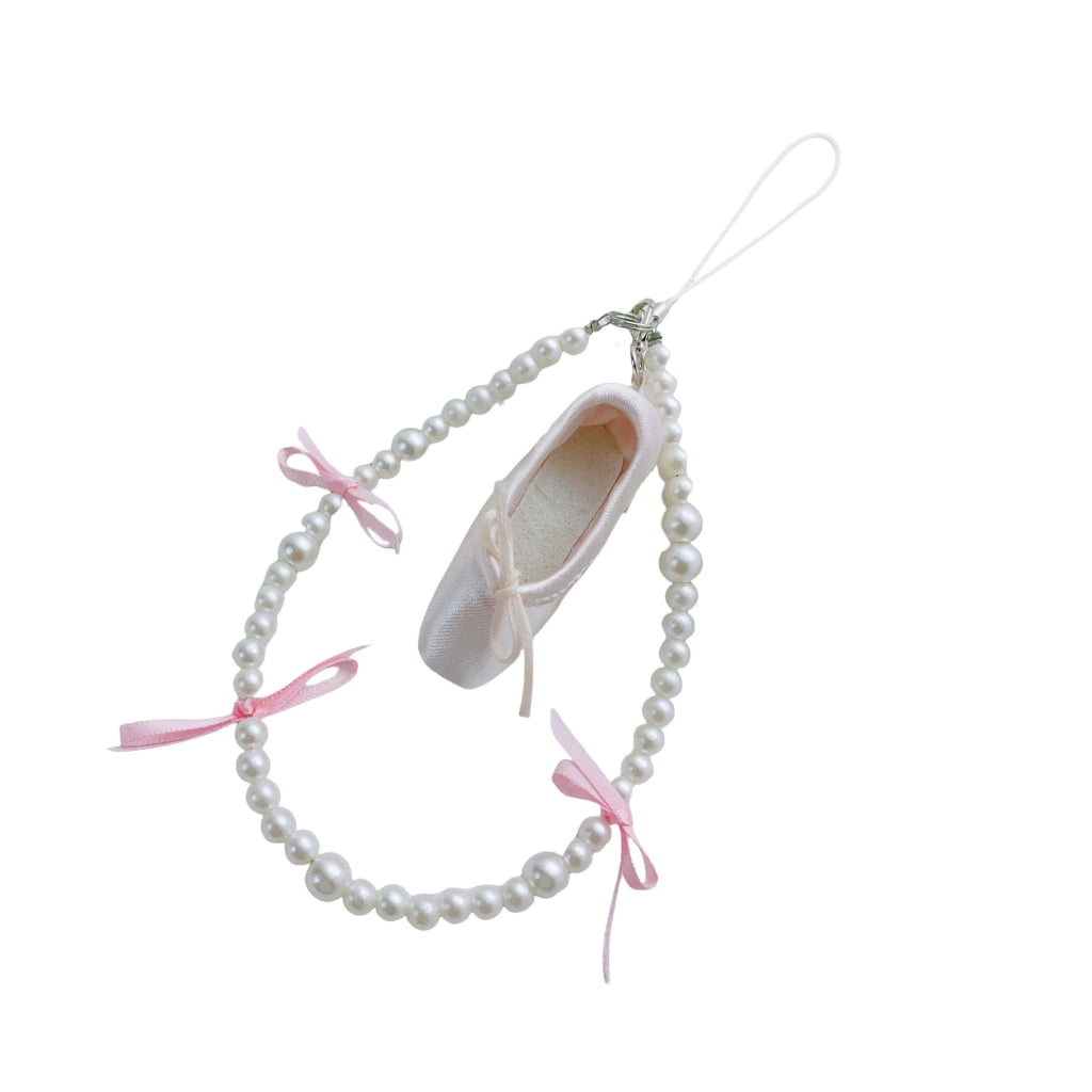 Ballet Shoe Keychain Pearls Ribbon Charm Lovely Fashion Accessory for ...