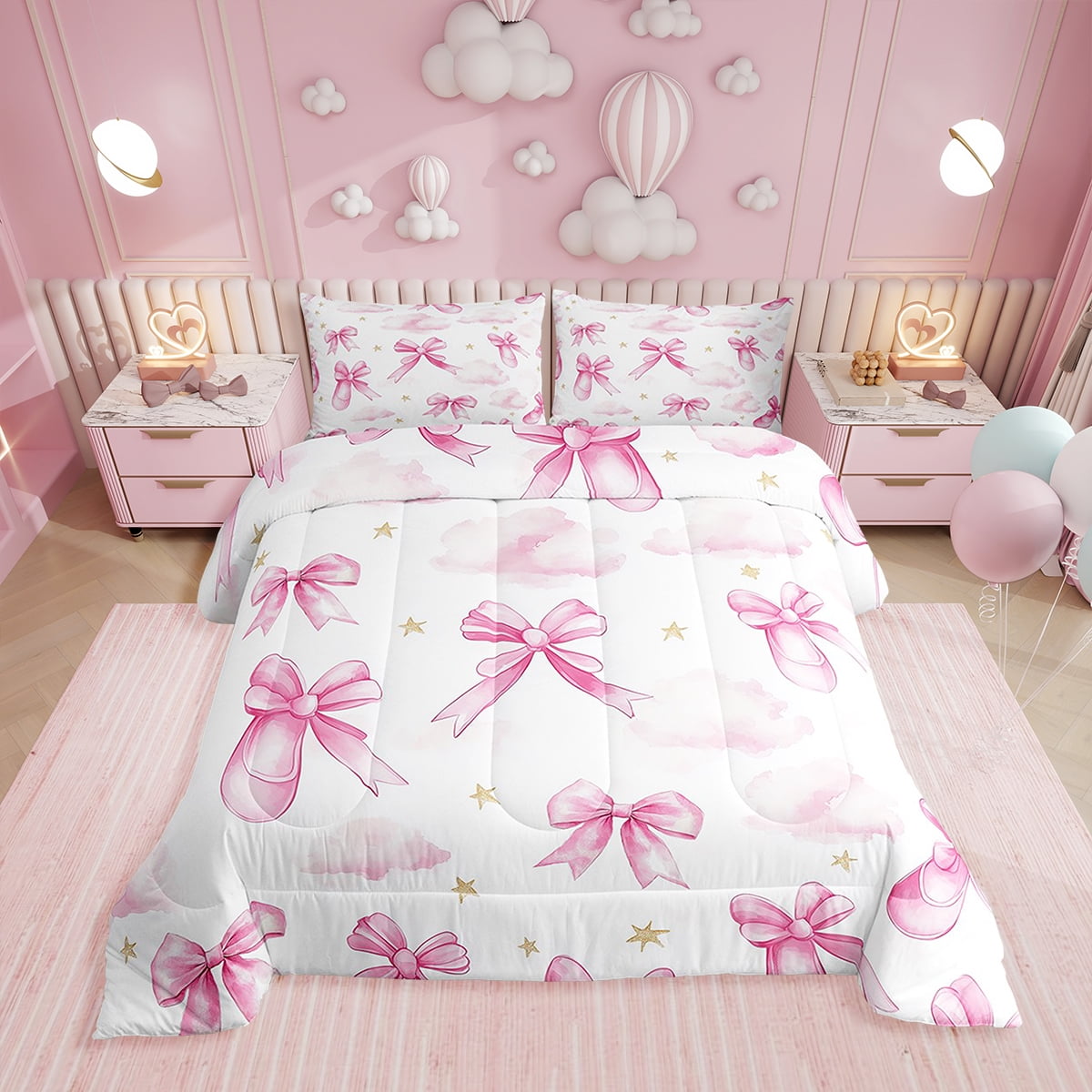 Ballet Shoe Comforter Set Queen Size,Pink Bowknot Princess Dancer ...