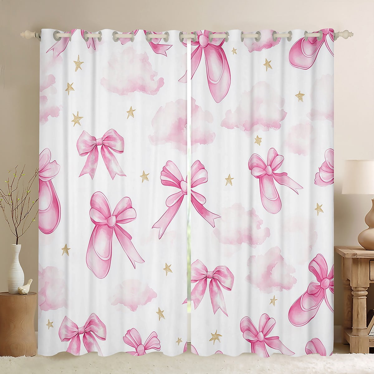Ballet Shoe Window Curtains,Pink Bowknot Princess Dancer Dreamy Window ...