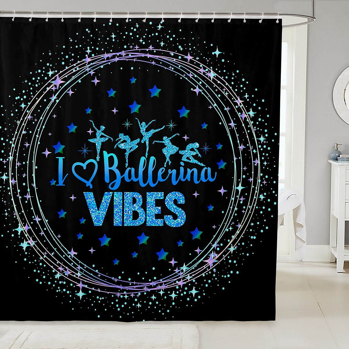 Ballet Shower Curtain, Girls Space Star Glitter Fabric Shower Curtain ...