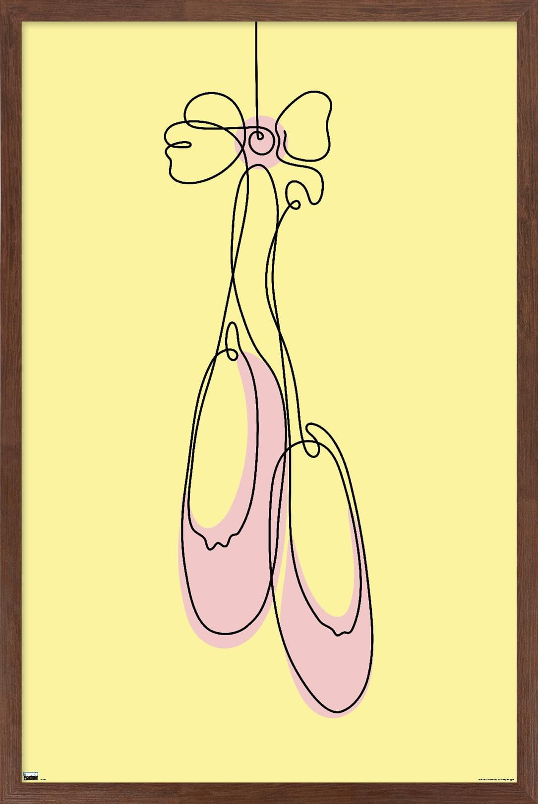 Ballet Slippers Continuous Line Wall Poster, 14.725" x 22.375" Framed ...