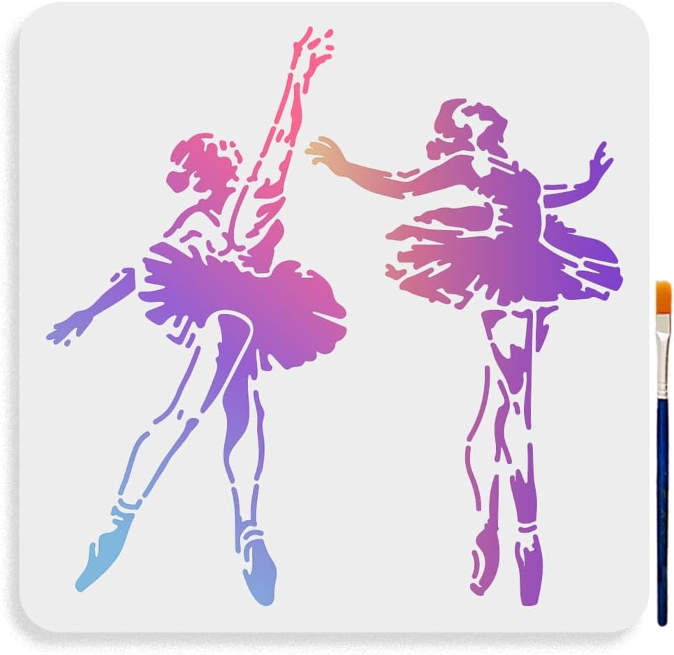 Ballet Stencil 11.8×11.8inch Large 2 Ballet Dancers Stencils with Paint ...
