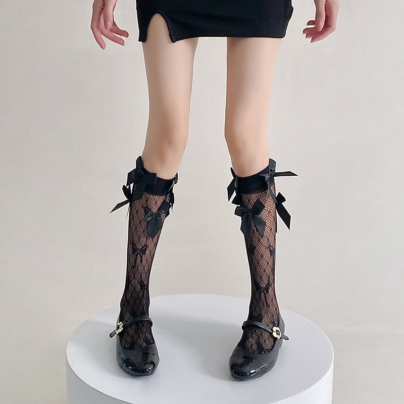 Ballet Style Calf Socks for Women, Spring and Summer Thin Sweet Bowknot ...
