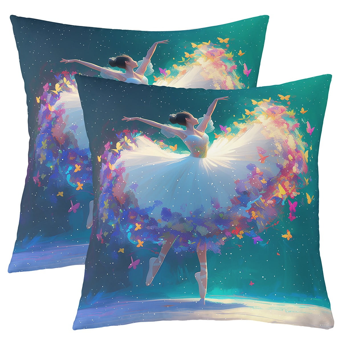 Ballet Throw Pillow Covers 16"x16" Set of 2 Dreamy Butterflies Dress ...