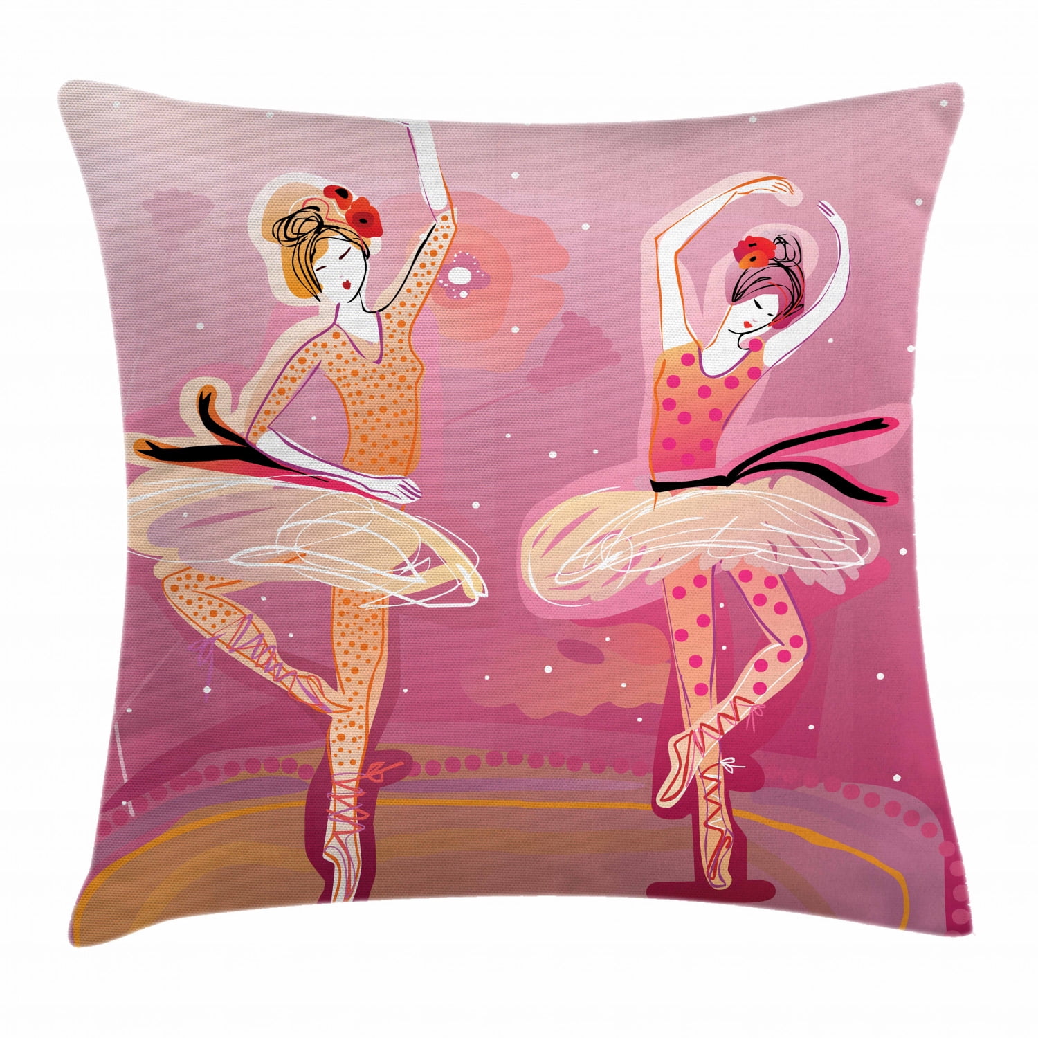 Ballet Throw Pillow Cushion Cover, Ballet Dancers in Colorful Clothes ...