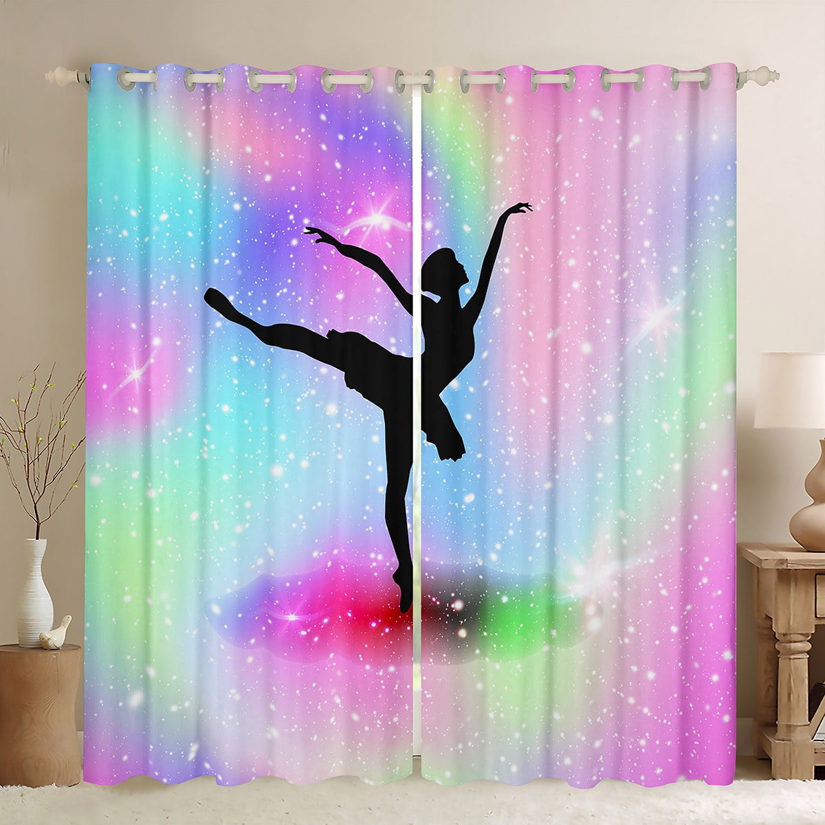 Ballet Window Curtains For Girls, Dancing Ballerina Blackout Curtains ...