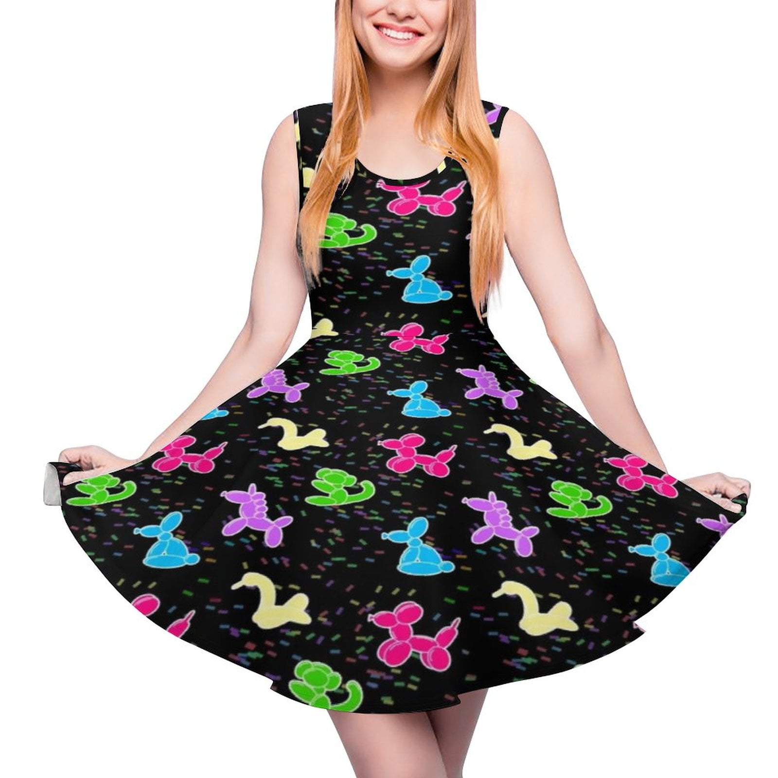 Ballon Skies Dress High Waist Colorful Balloons Print Street Style Dresses Summer Woman ...