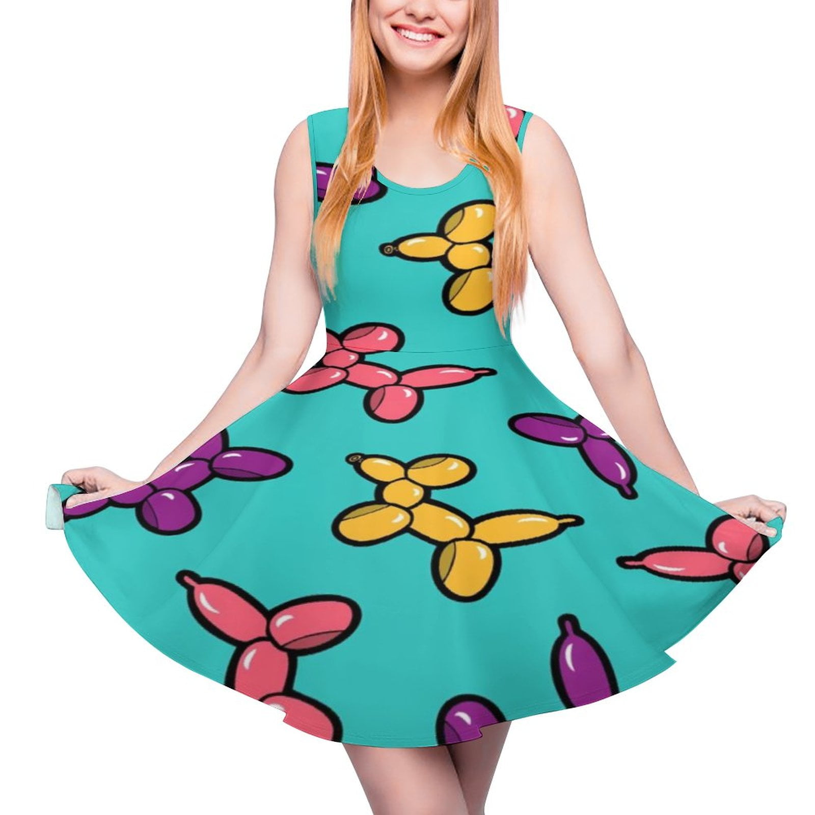 Ballon Skies Dress High Waist Colorful Balloons Print Street Style Dresses Summer Woman ...