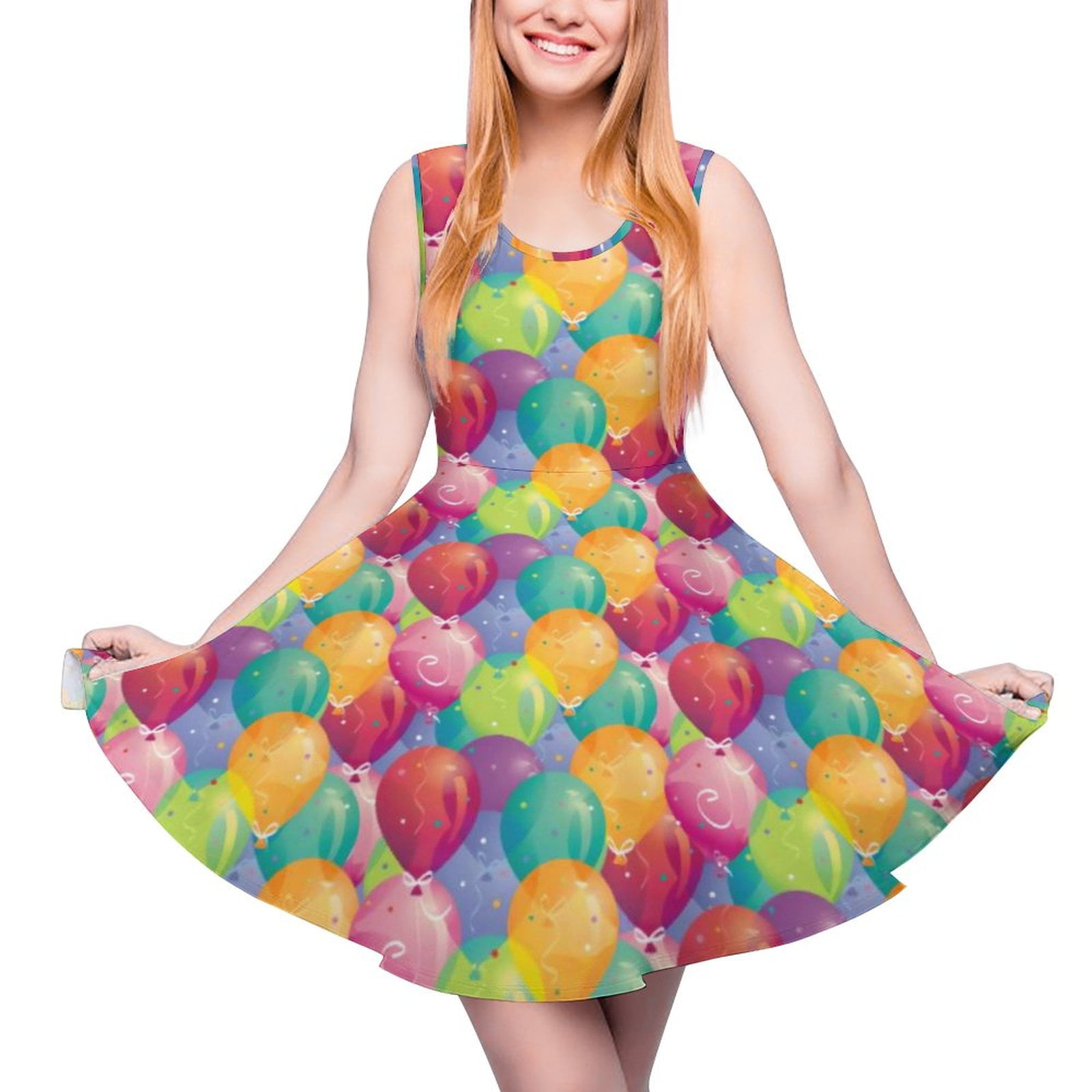 Ballon Skies Dress High Waist Colorful Balloons Print Street Style Dresses Summer Woman ...