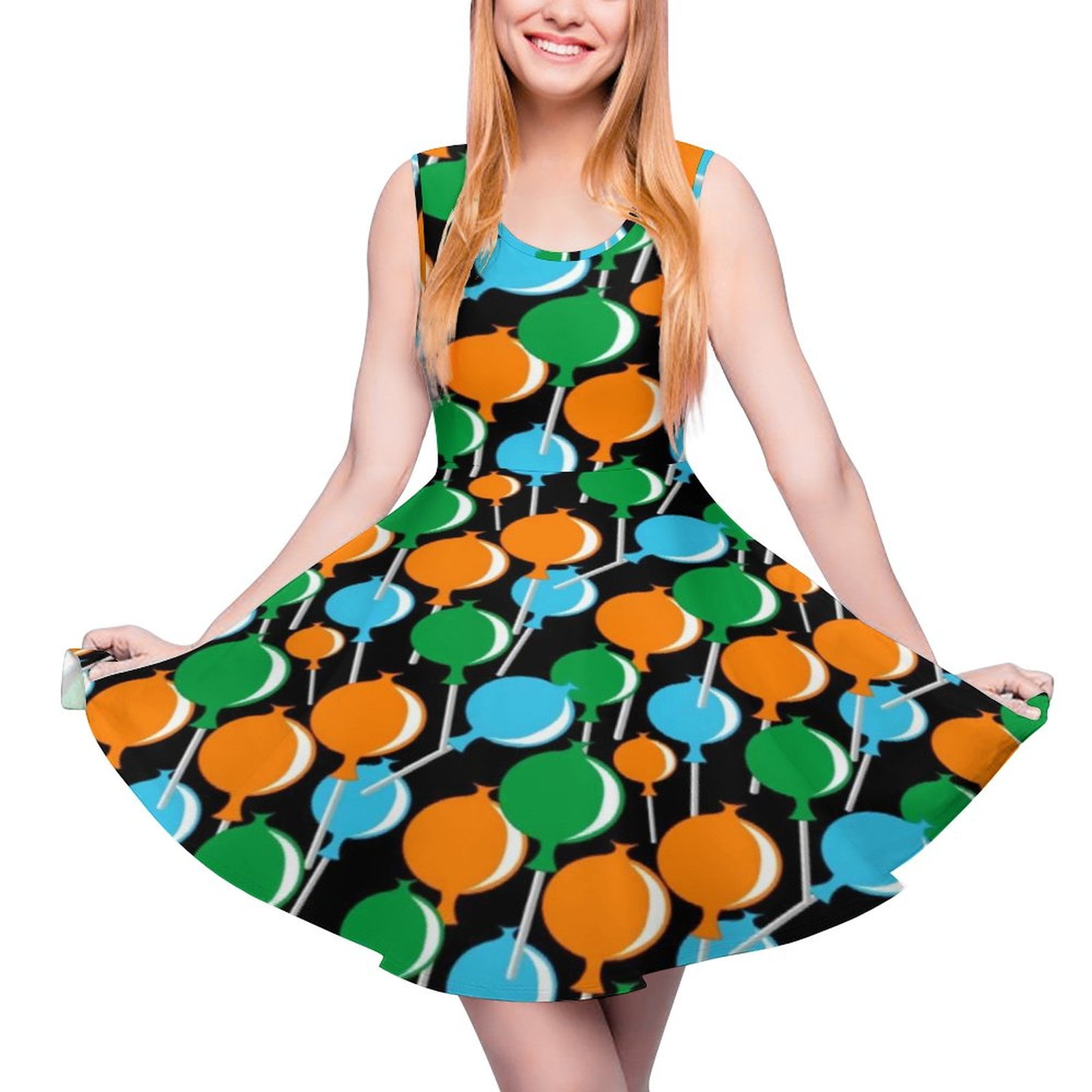 Ballon Skies Dress High Waist Colorful Balloons Print Street Style Dresses Summer Woman ...