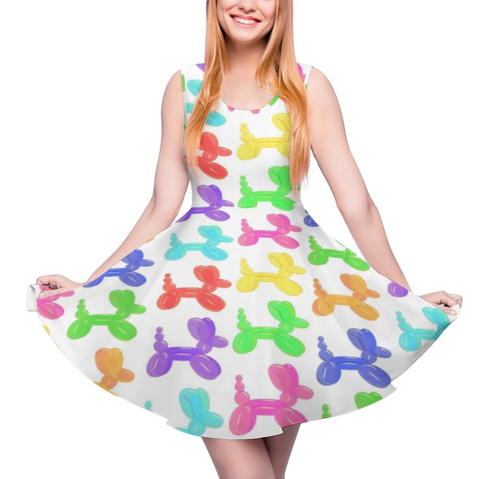 Ballon Skies Dress High Waist Colorful Balloons Print Street Style Dresses Summer Woman ...