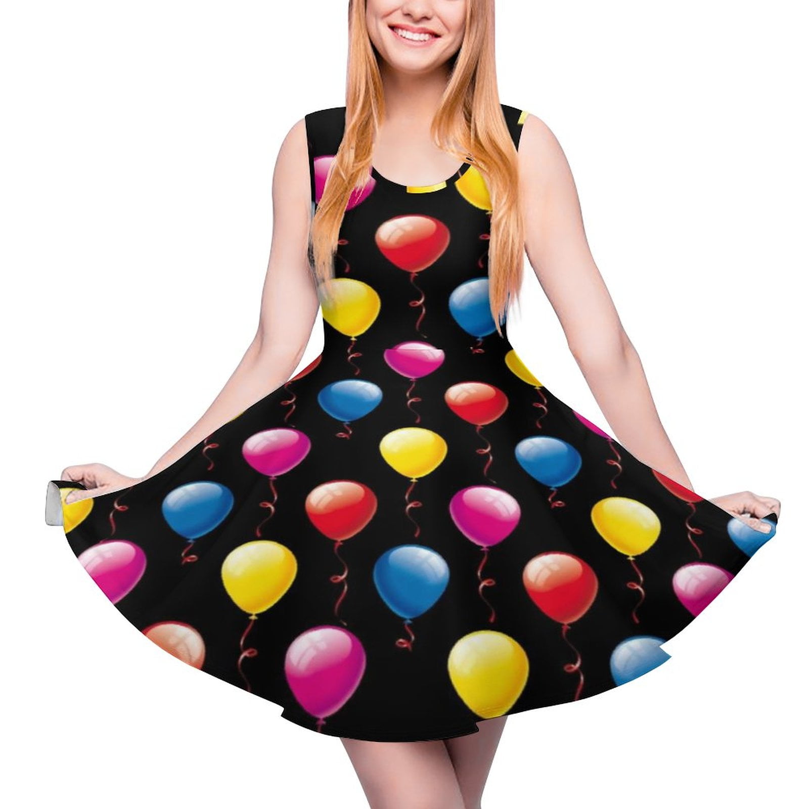 Ballon Skies Dress High Waist Colorful Balloons Print Street Style Dresses Summer Woman ...