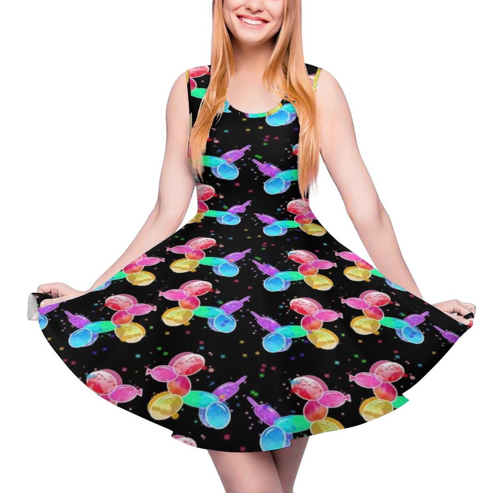 Ballon Skies Dress High Waist Colorful Balloons Print Street Style Dresses Summer Woman ...