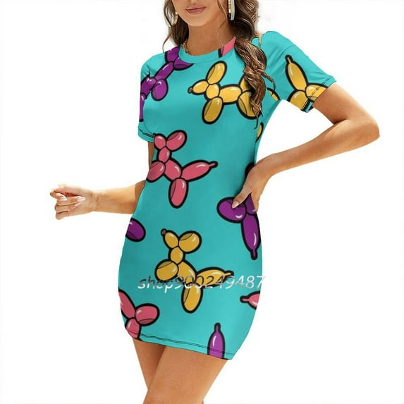 Balloon Animal Dogs Pattern In Blue Sweetheart Knot Flared Dress ...