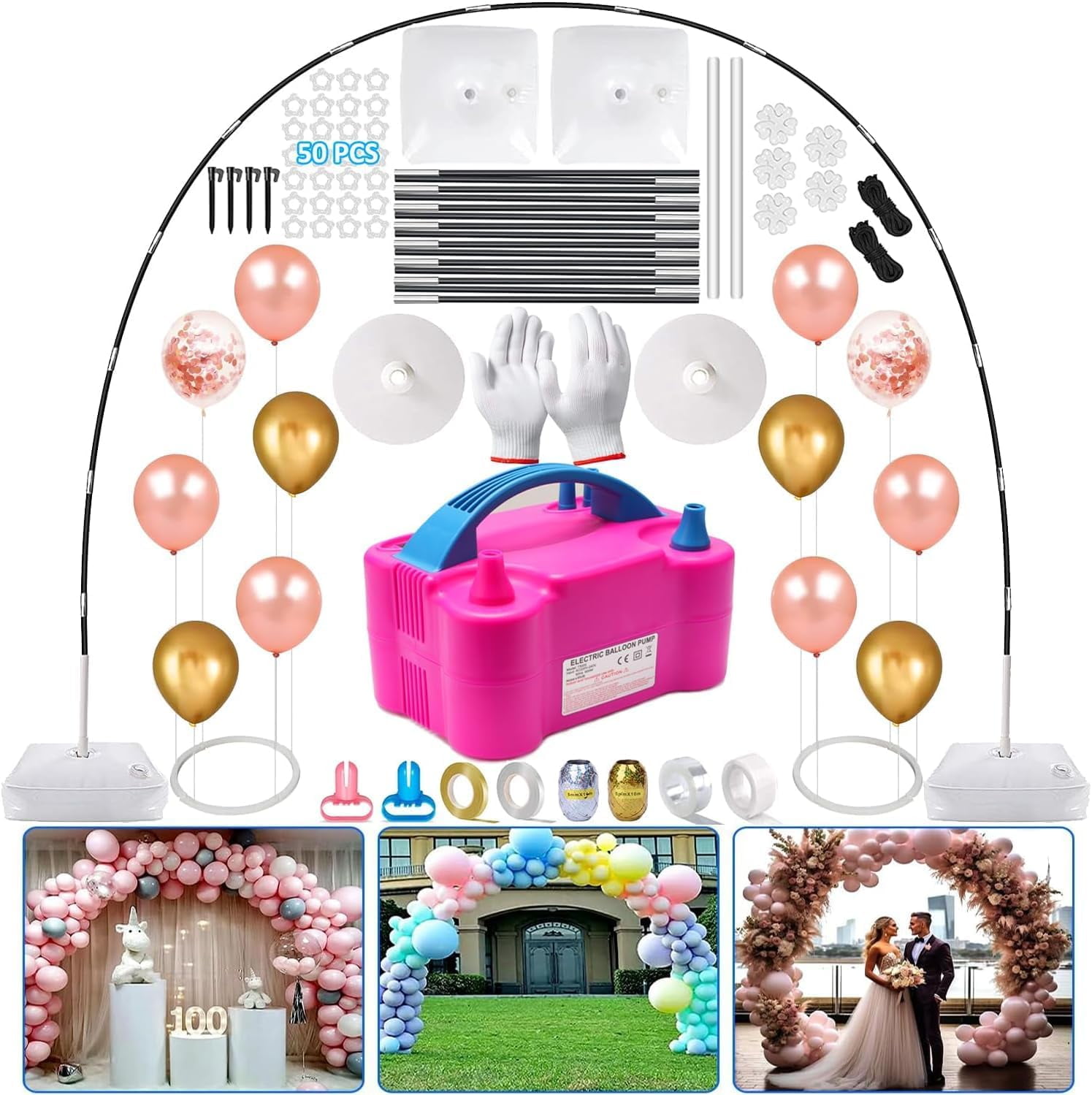 Balloon Arch Kit and Balloon Pump, 10FT Width 9FT Height Adjustable Balloon Arch Stand with NEW ...