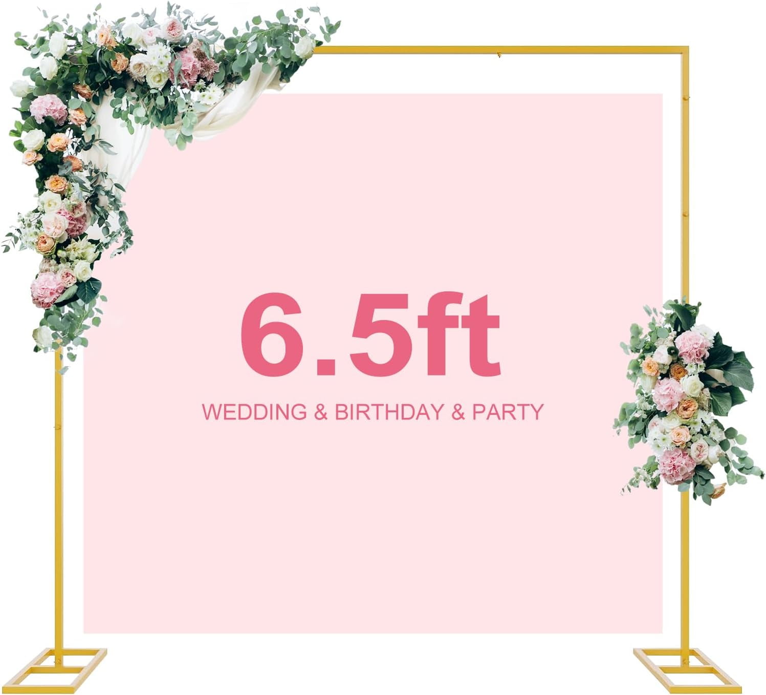 Balloon Arch Stand, 6.5ft Wedding Arch Square Backdrop Stand Gold Metal ...