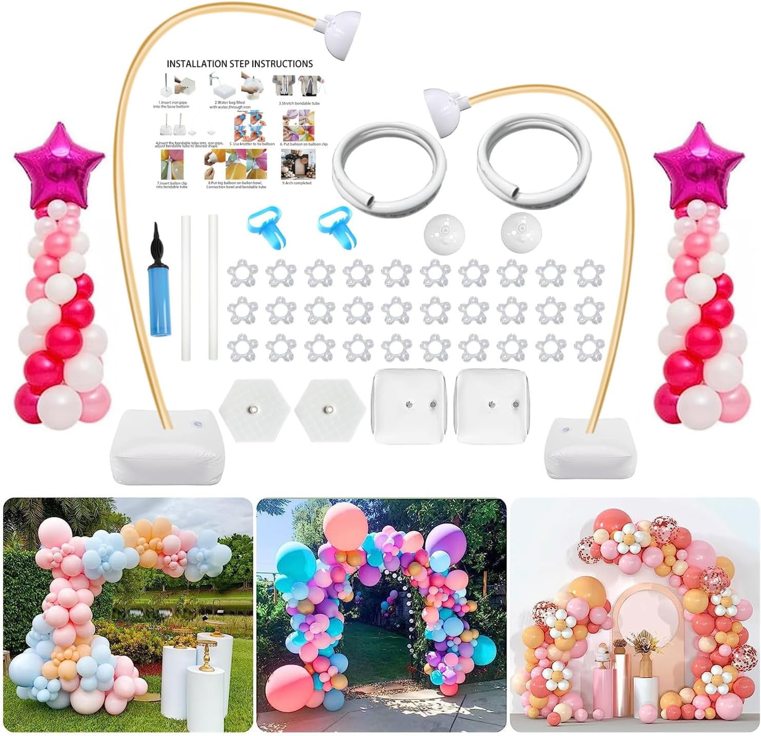 Ikerall Balloon Arch Stand Base, 8.2 ft and 5 ft, DIY Party Decorations ...