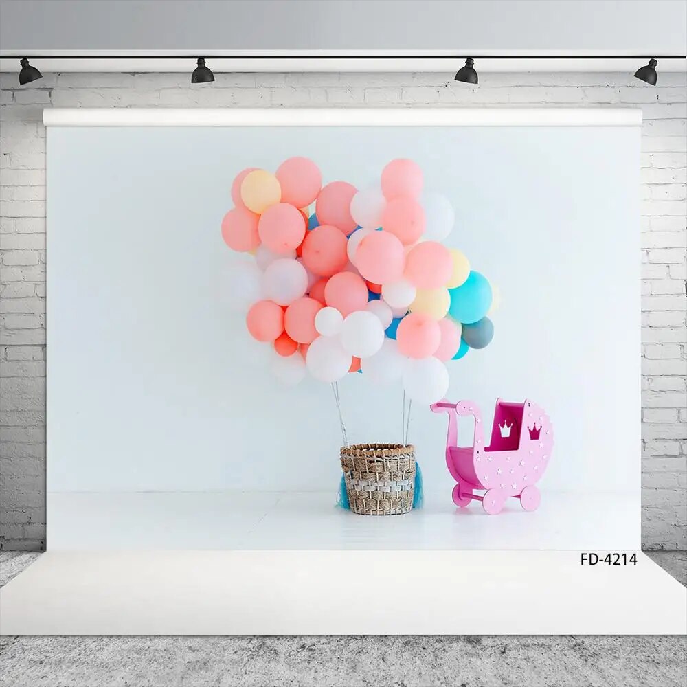 Balloon Basket Baby Pram Wooden Floor Photocall Photography Backgrounds ...