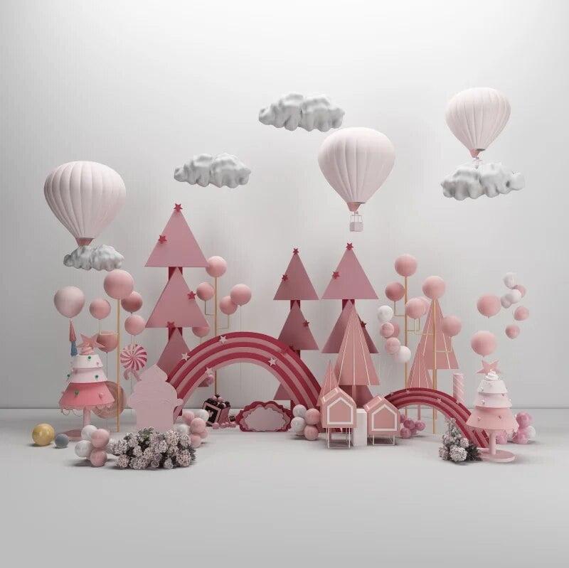 Balloon Birthday Backdrop Photography Ribbons Bunting Birthday Party ...