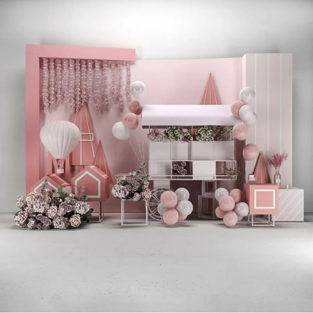 Balloon Birthday Backdrop Photography Ribbons Bunting Birthday Party ...