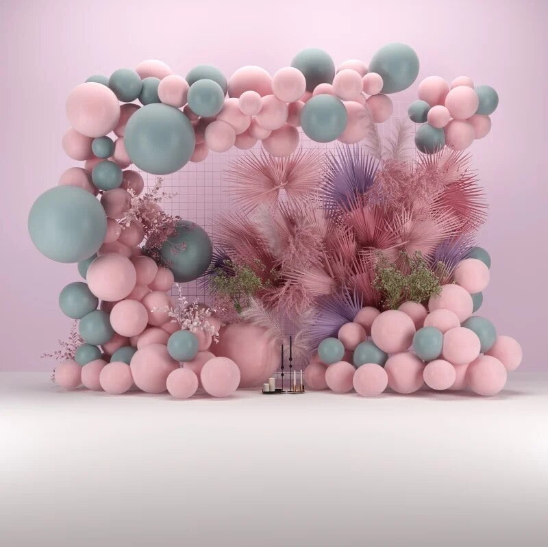 Balloon Birthday Backdrop Photography Ribbons Bunting Birthday Party ...