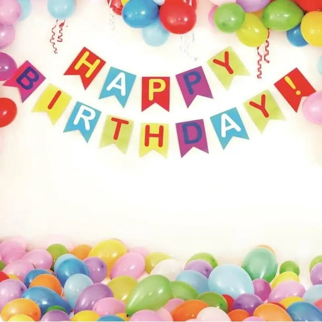 Balloon Birthday Backdrop Photography Ribbons Bunting Birthday Party ...