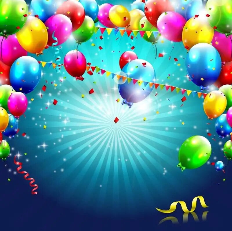 Balloon Birthday Backdrop Photography Ribbons Bunting Birthday Party ...