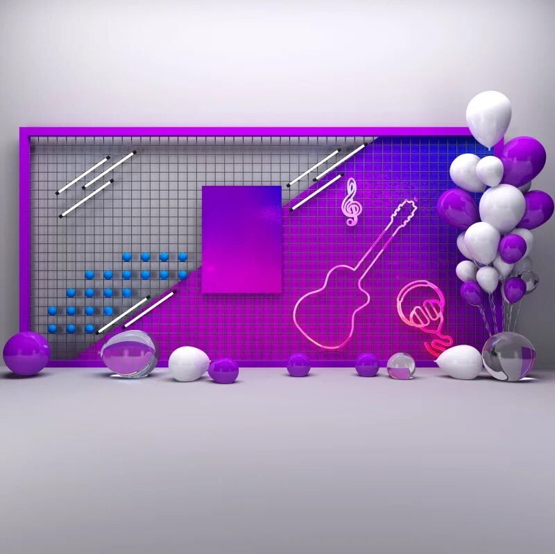 Balloon Birthday Backdrop Photography Ribbons Bunting Birthday Party ...