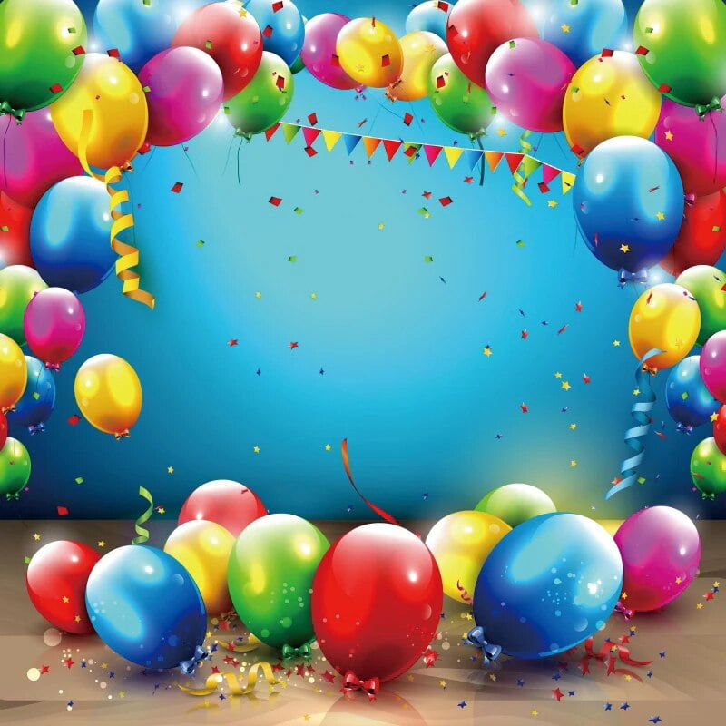 Balloon Birthday Backdrop Photography Ribbons Bunting Birthday Party ...