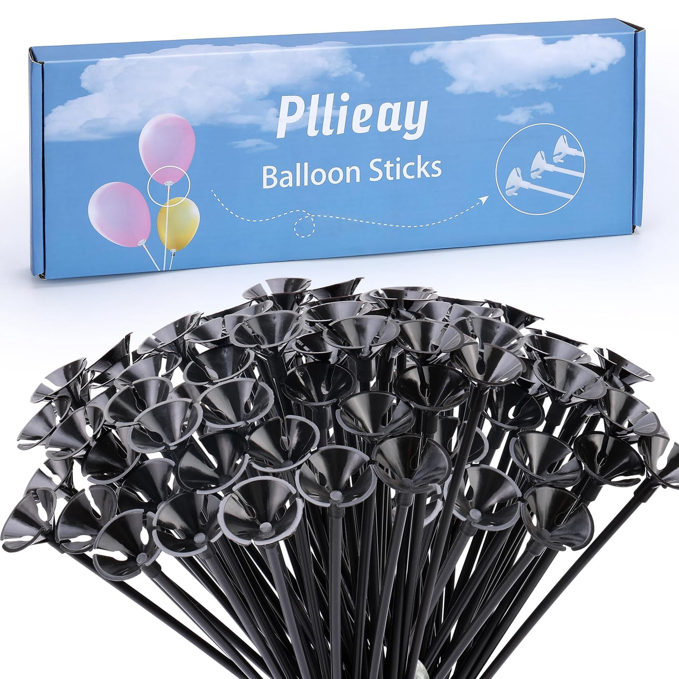 Balloon Bliss Sticks Set - 50 Black 13-Inch Plastic Sticks with Cups ...