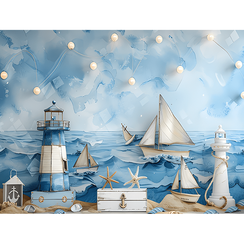 Balloon Blue Marine Wall Sailboat Photography Backdrops Birthday Party ...