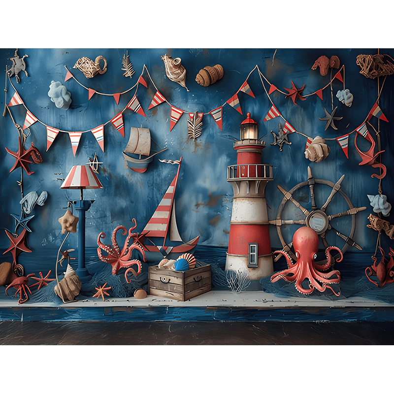 Balloon Blue Marine Wall Sailboat Photography Backdrops Birthday Party ...