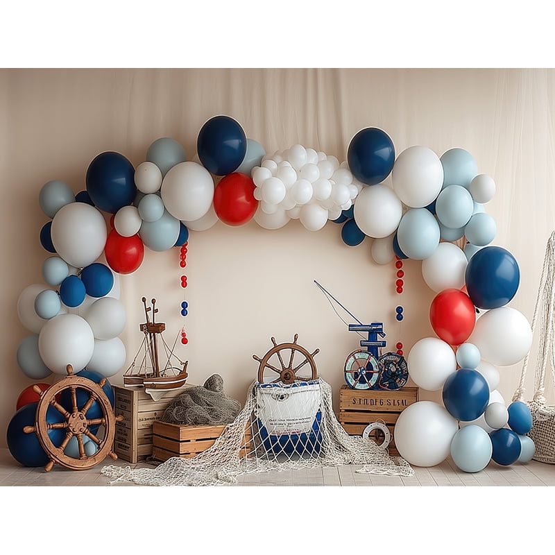 Balloon Blue Marine Wall Sailboat Photography Backdrops Birthday Party ...