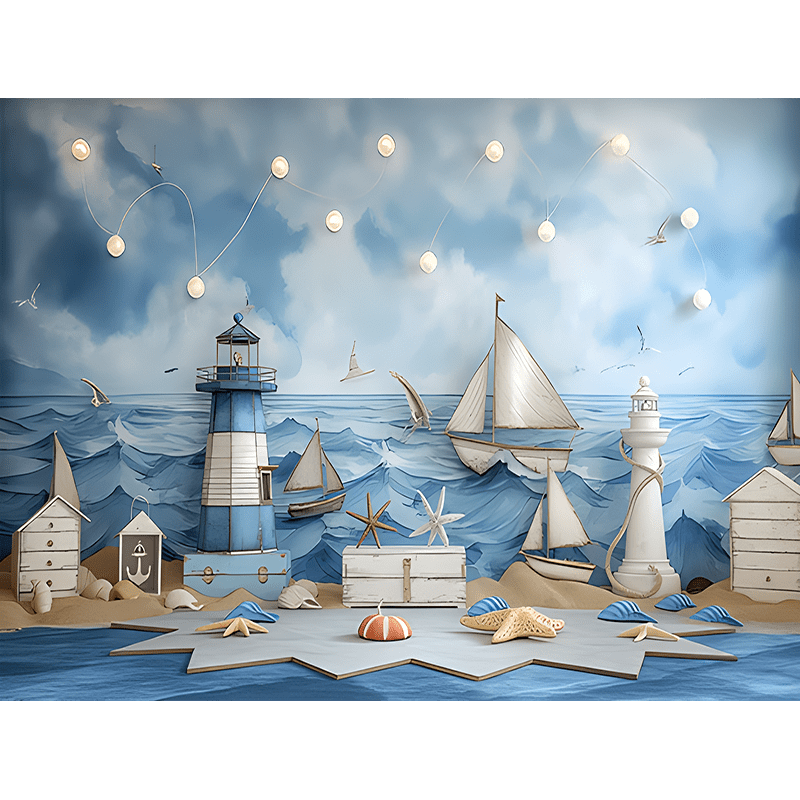 Balloon Blue Marine Wall Sailboat Photography Backdrops Birthday Party ...