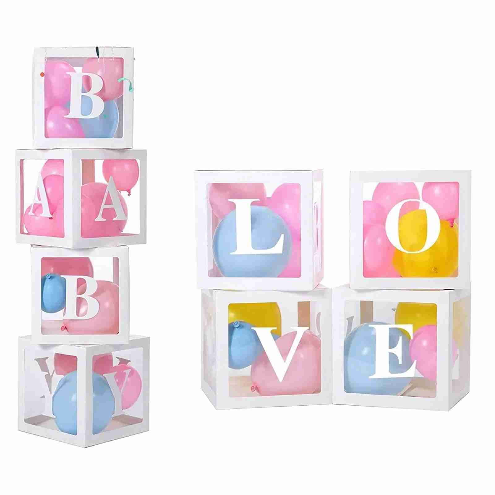 Balloon Boxes White Clear Baby Shower Decorations Block Boxes for Birt ...