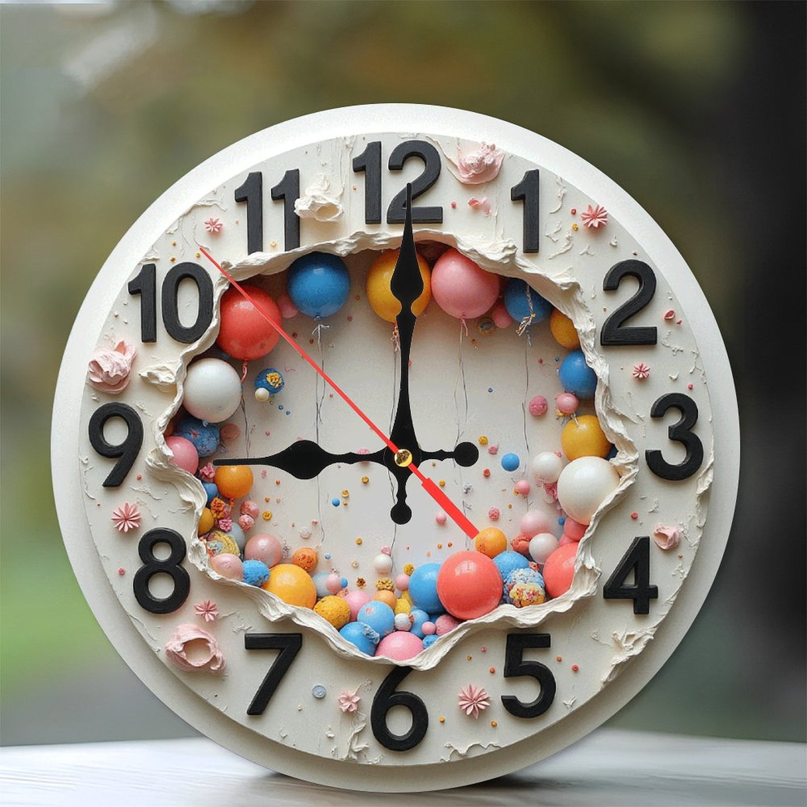 Balloon Clock Pastel Wall Decor 10-Inch Silent Wooden Wall Clock ...