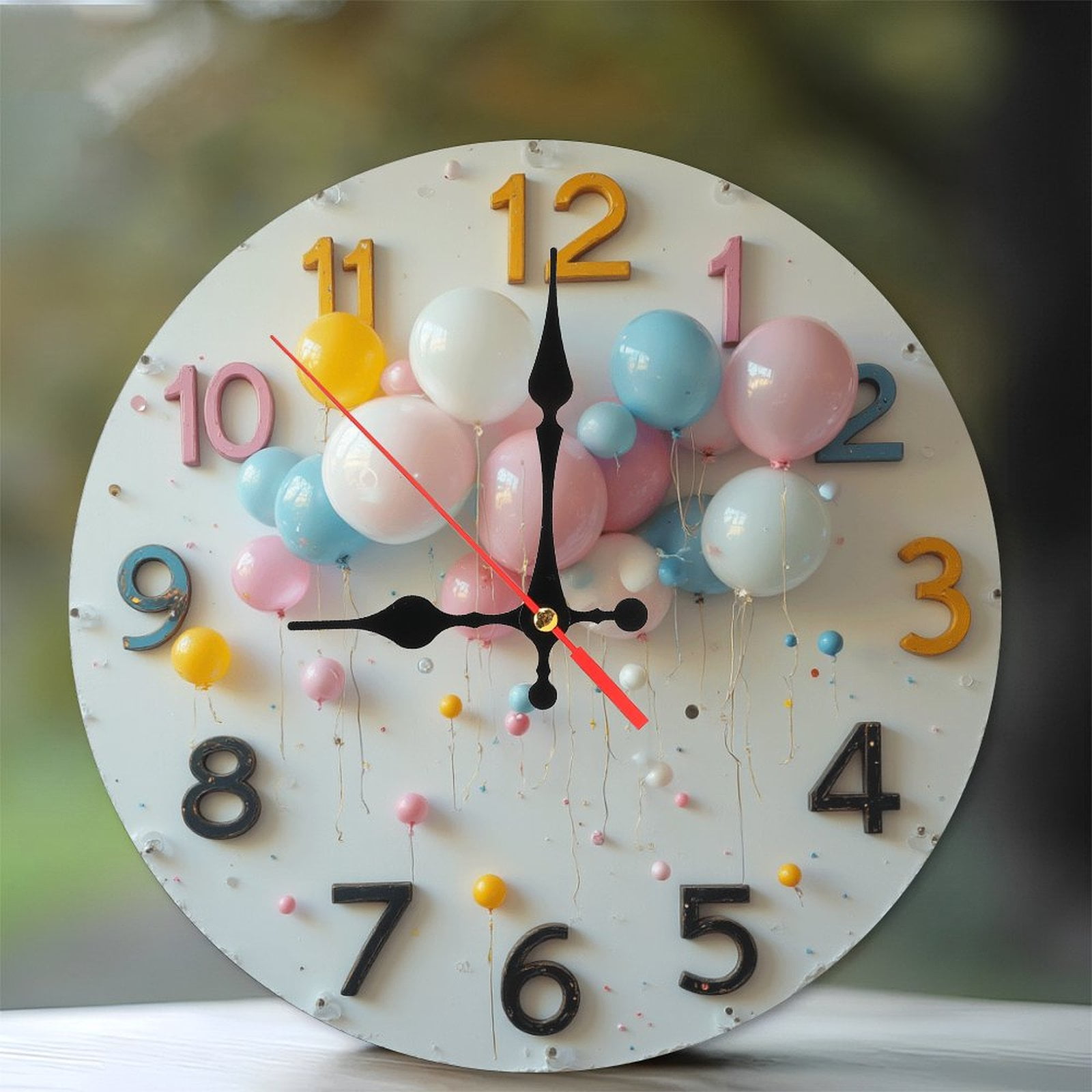 Balloon Clock Wall Decor Pastel Balloons Art 10-Inch Silent Wooden Wall ...