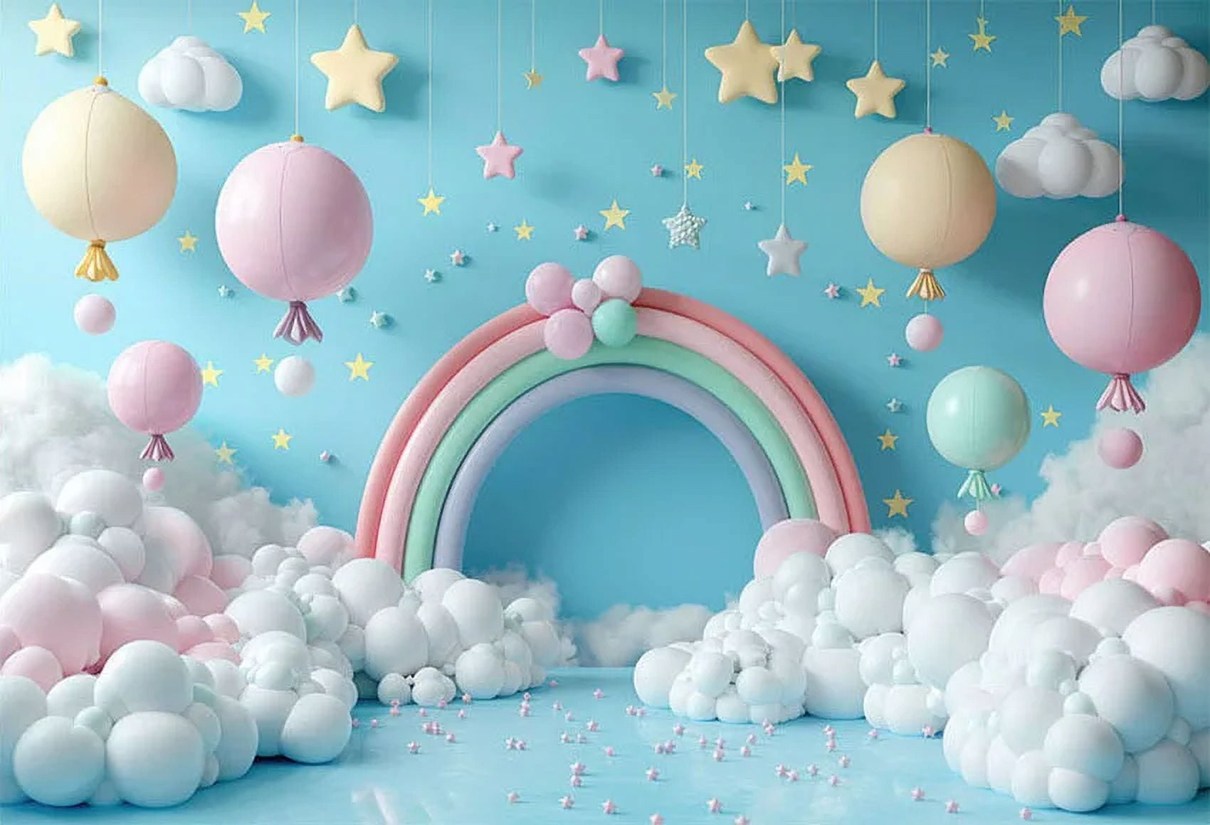 Balloon Cloud Stars Kids Birthday Party Cake Smash Portrait r Backdrop ...