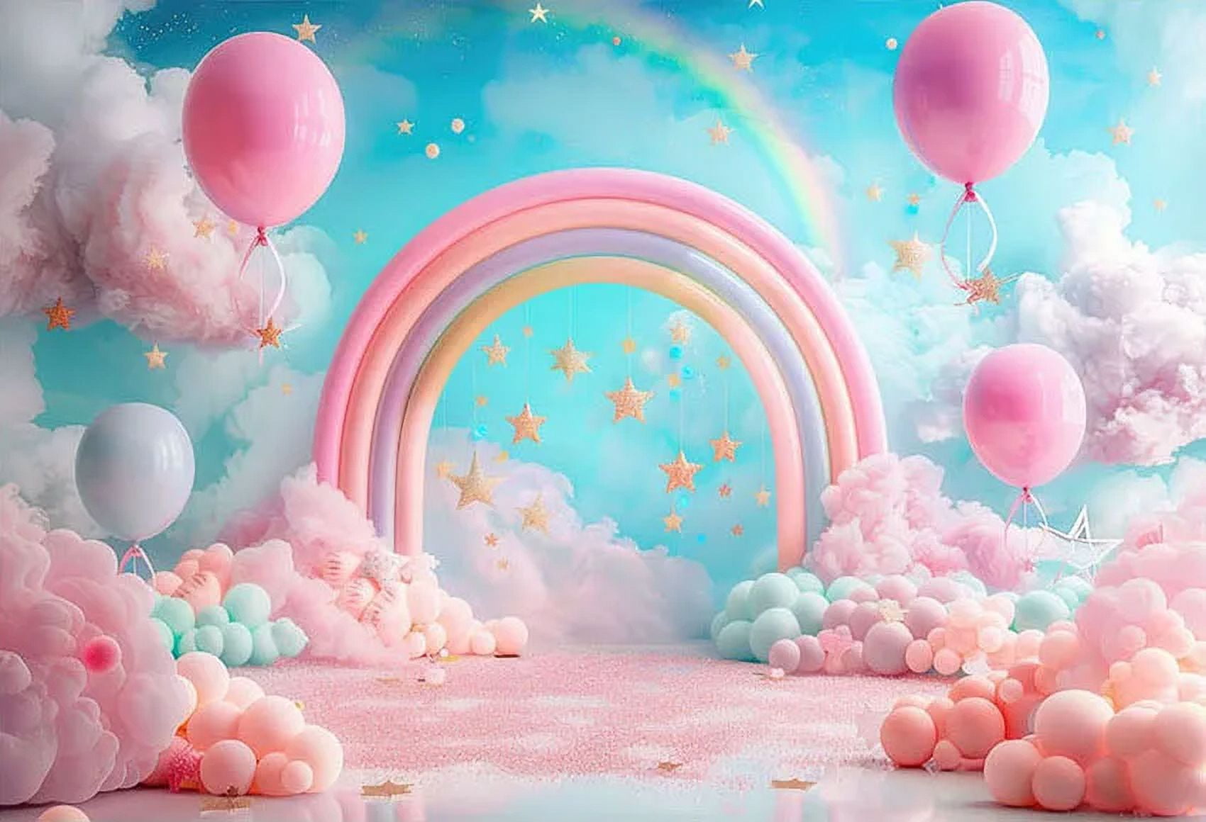 Balloon Cloud Stars Kids Birthday Party Cake Smash Portrait r Backdrop ...