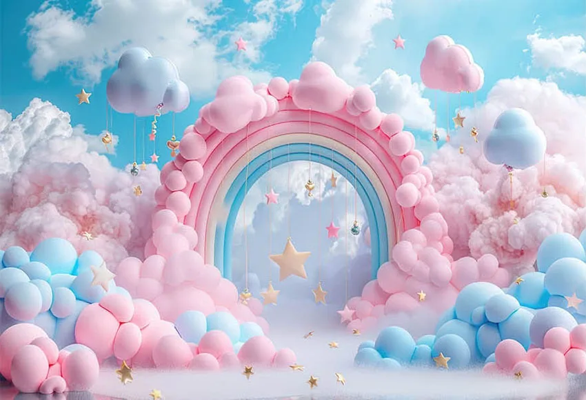 Balloon Cloud Stars Kids Birthday Party Cake Smash Portrait r Backdrop ...