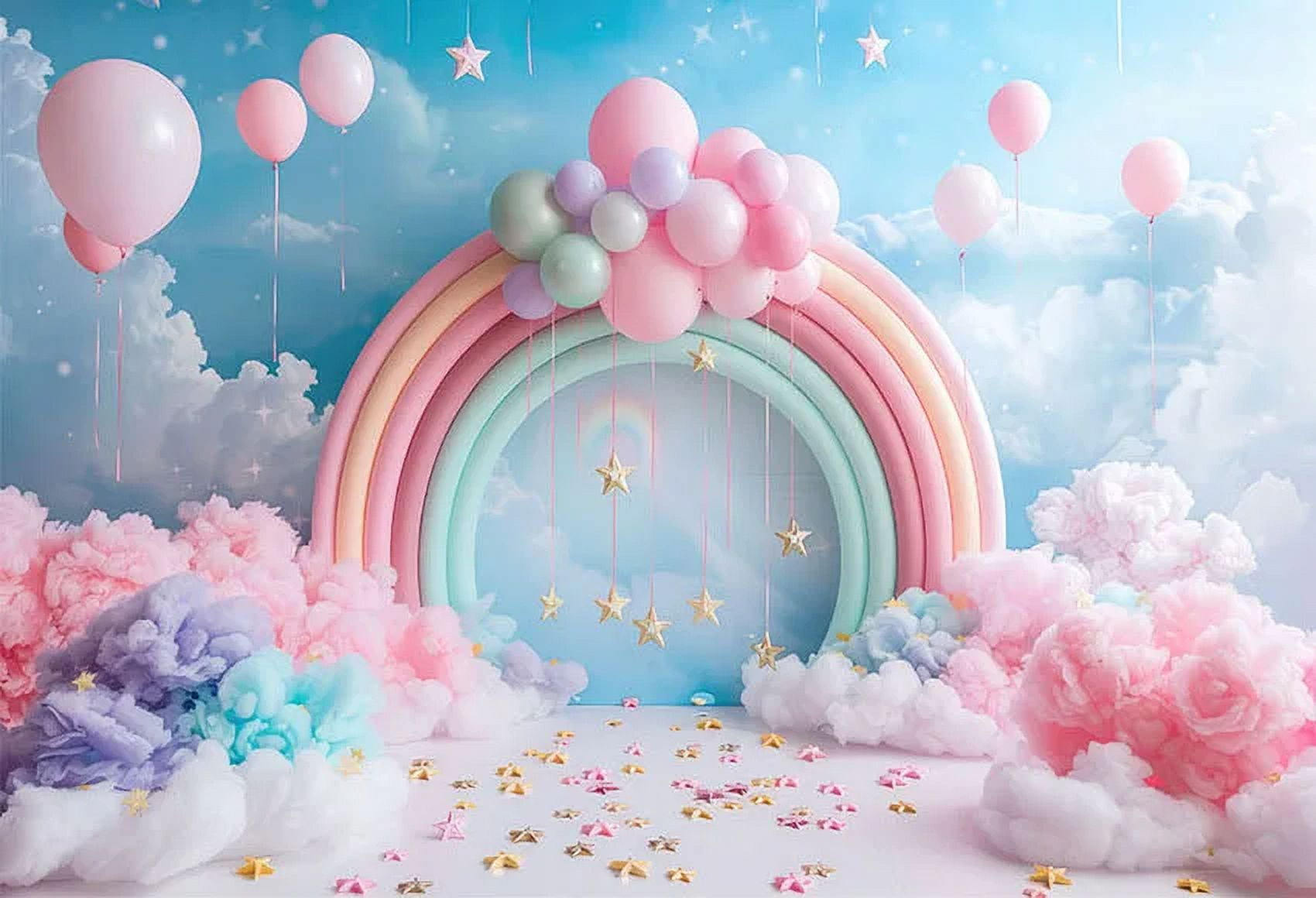 Balloon Cloud Stars Kids Birthday Party Cake Smash Portrait r Backdrop ...