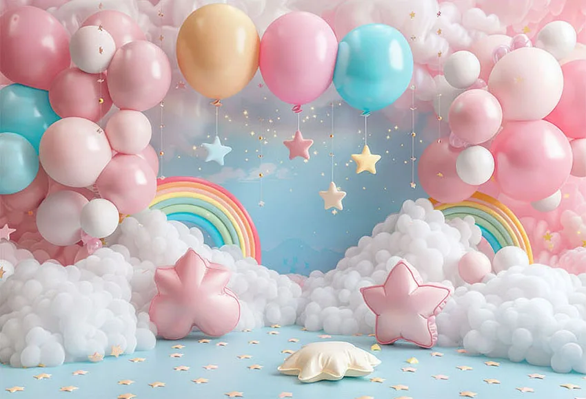 Balloon Cloud Stars Kids Birthday Party Cake Smash Portrait r Backdrop ...