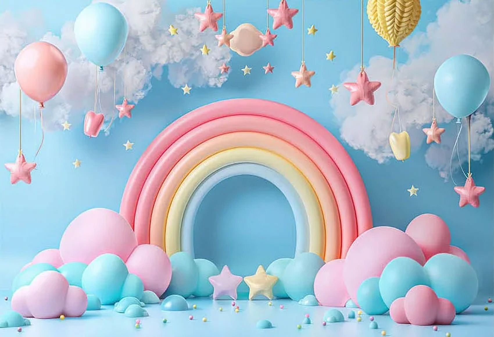 Balloon Cloud Stars Kids Birthday Party Cake Smash Portrait r Backdrop ...