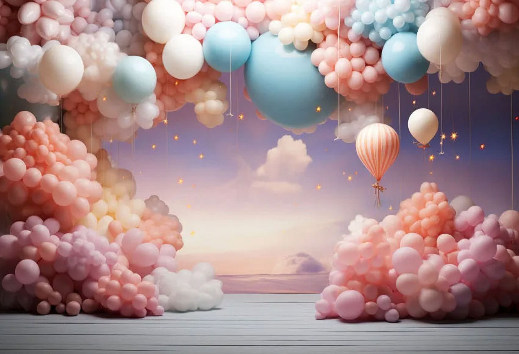 Balloon Clouds Kids 1st Birthday Party Cake Smash Portrait r Backdrop ...
