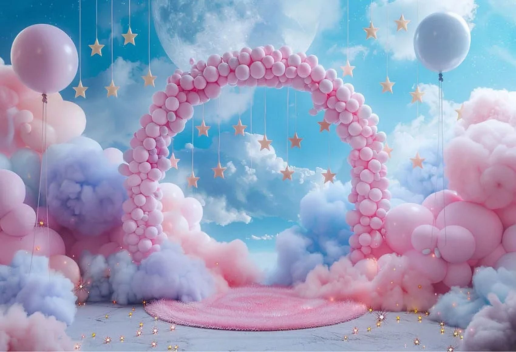 Balloon Clouds Kids 1st Birthday Party Cake Smash Portrait r Backdrop ...
