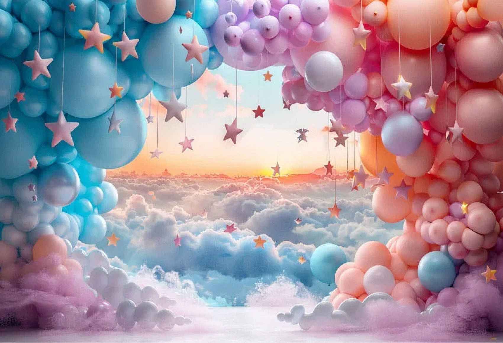 Balloon Clouds Kids 1st Birthday Party Cake Smash Portrait r Backdrop ...